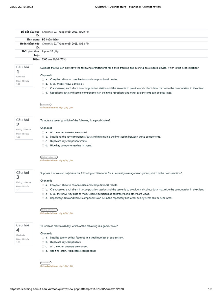 Quiz#07.1. Architecture - Avanced - Attempt Review | PDF
