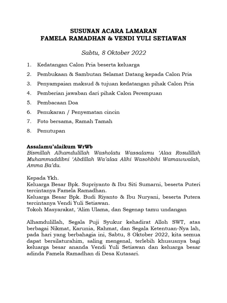Acara Lamaran Famela dan Vendi | PDF | Agama & Spiritualitas