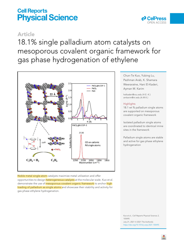 18.1% Single Palladium Atom Catalysts On Mesoporous COF | PDF ...