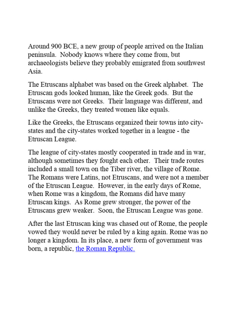 Rome Has Started Horatius at The Bridge | PDF | Ancient Rome | Etruscan ...