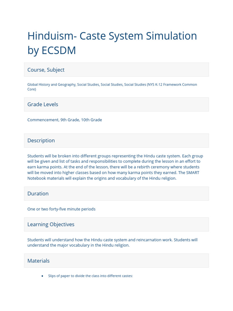 Hinduism Caste System Simulation | PDF | Karma | Reincarnation