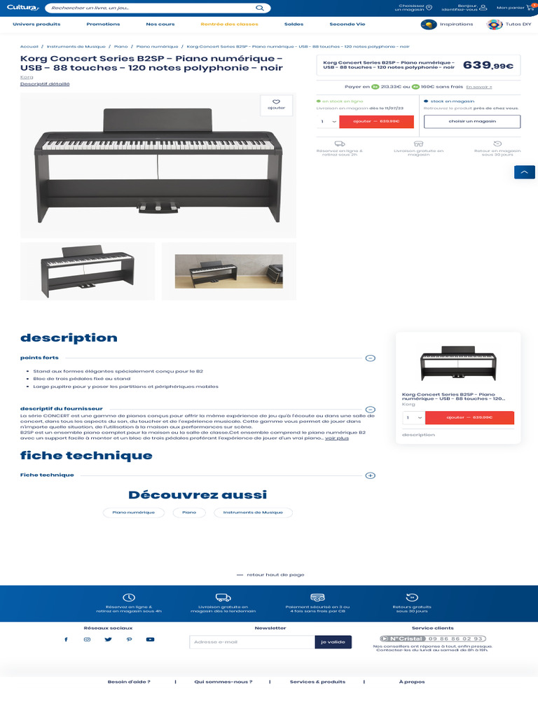 Korg Concert Series B2SP - Piano Numérique - USB - 88 Touches - 120 ...
