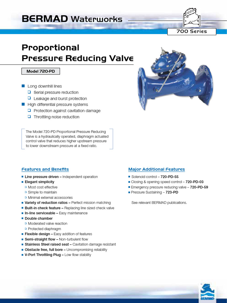 BERMAD 700 Series Pressure Reducing Valve | PDF | Valve | Pipe (Fluid ...