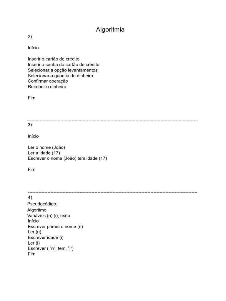 Exercicios Algoritmia | PDF | Computadores