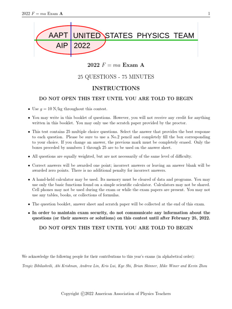 2022 Fma Exam A Solutions | PDF | Buoyancy | Force