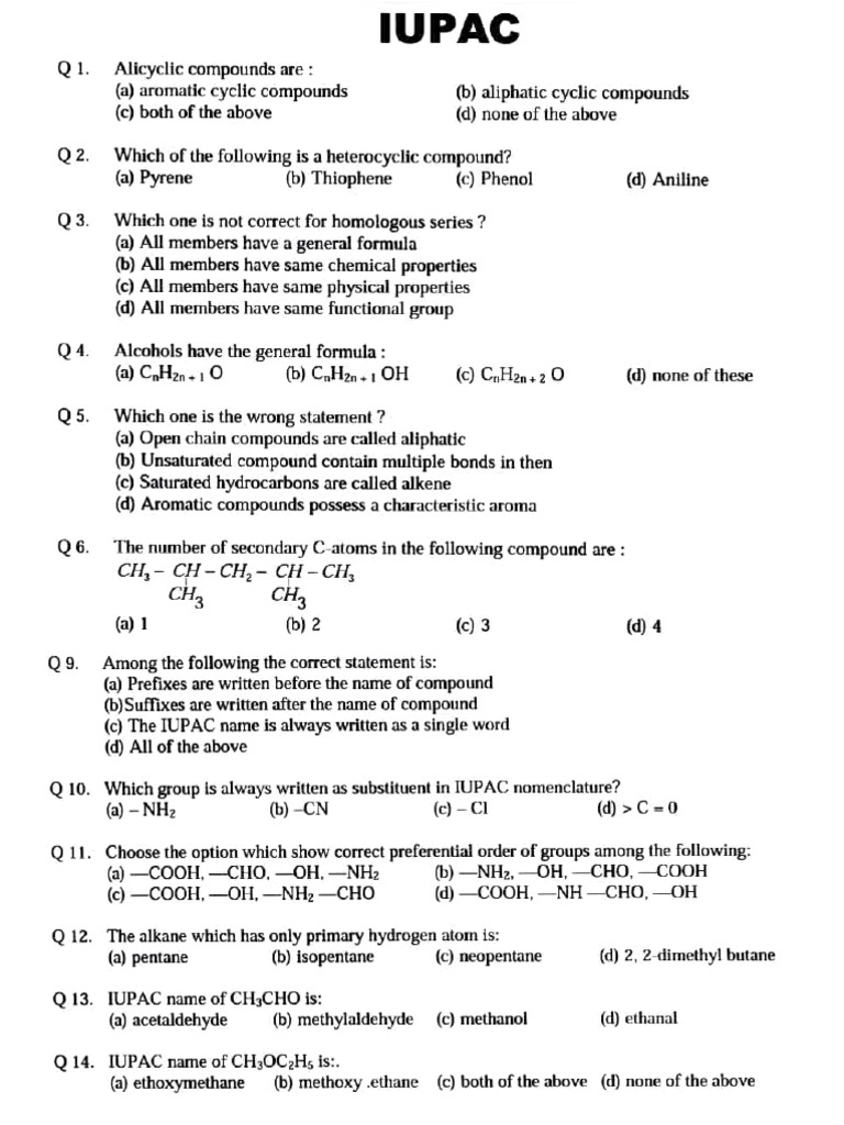 Iupac Names | PDF | Chemistry | Physical Sciences