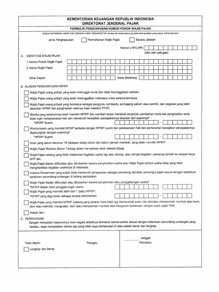 Formulir Penghapusan NPWP | PDF