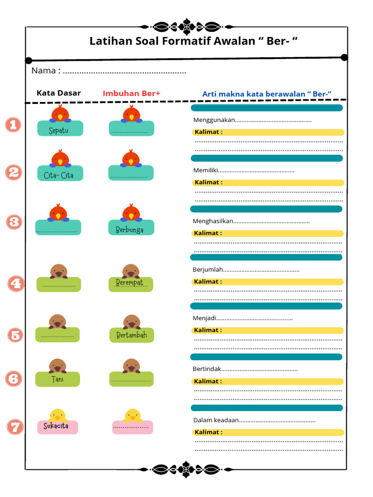 Latihan Soal Awalan "Ber-" Kelas 4 | PDF