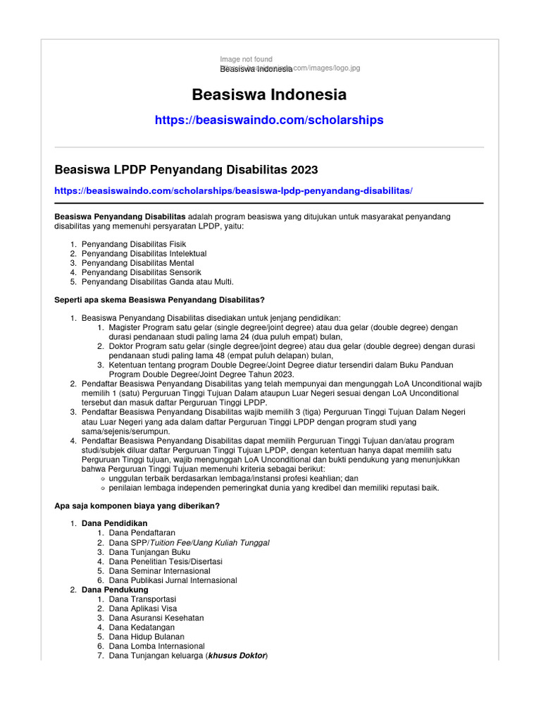 Beasiswa LPDP Penyandang Disabilitas 2023 | PDF | Karier & Perkembangan Beasiswa LPDP Penyandang Disabilitas 2023 | PDF | Karier & Perkembangan
