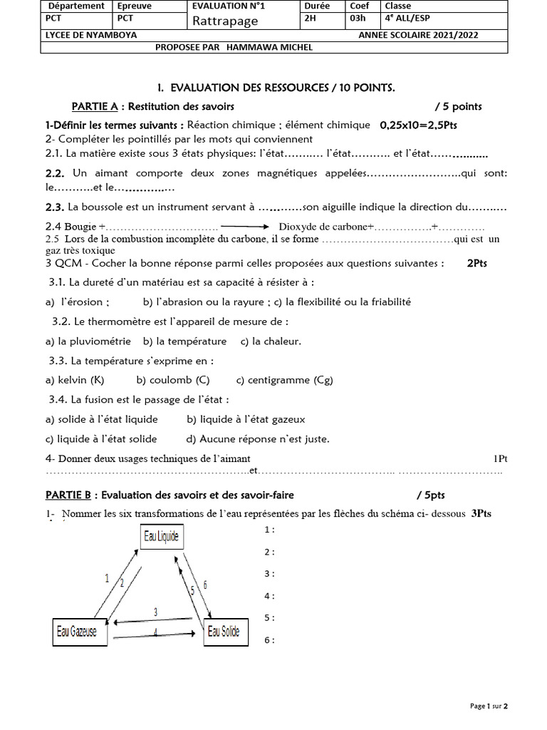 EVAL 1 PCT 4e RR | PDF | La nature | Matériaux