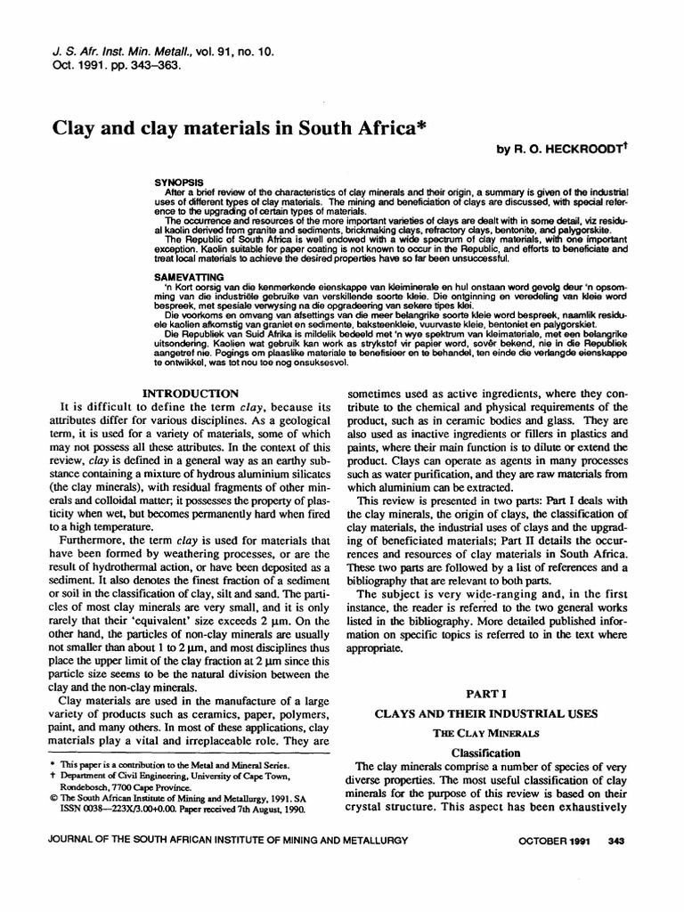 South African Clay Materials Overview | PDF | Clay | Minerals