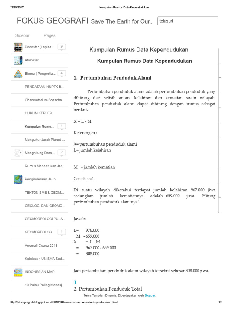 Kumpulan Rumus Data Kependudukan | PDF