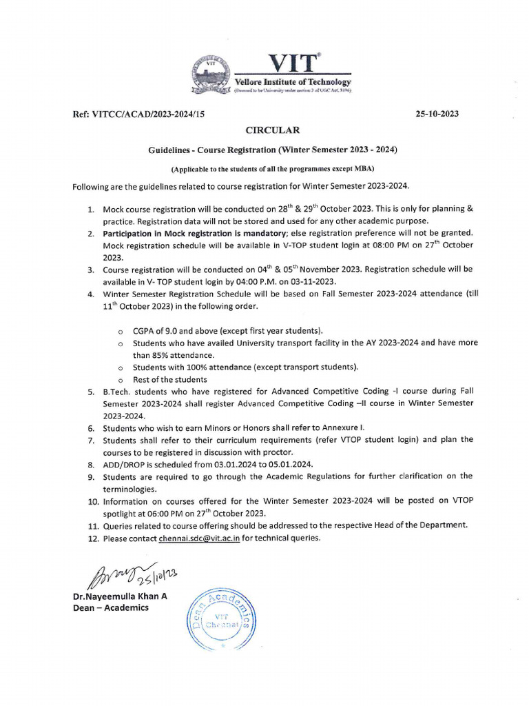 Winter Semester 2023-2024 - Course Registration Guidelines | PDF