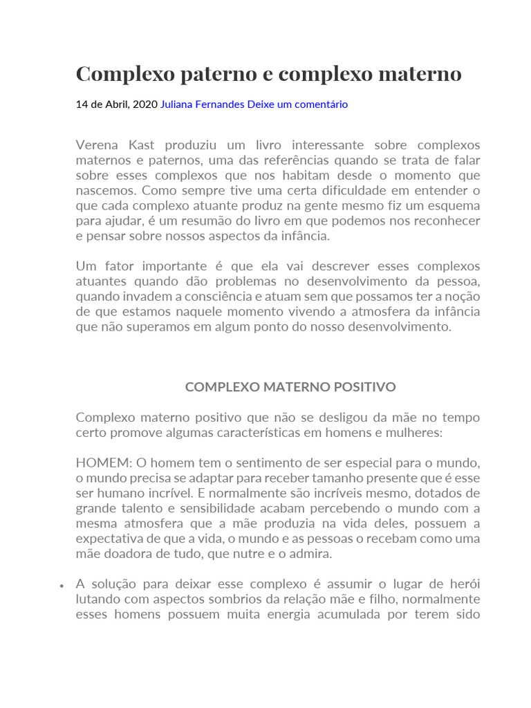 Complexo Paterno e Complexo Materno | PDF | Mãe | Amor