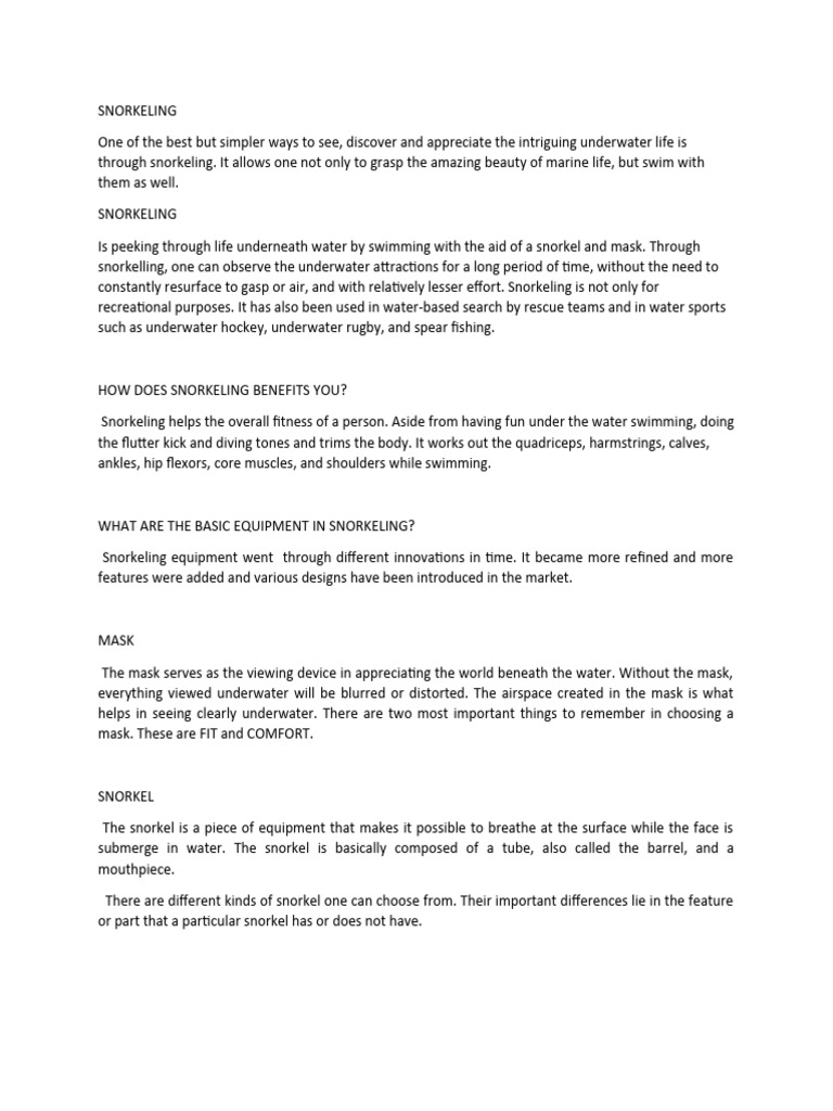 Snorkeling | PDF | Scuba Diving | Snorkeling