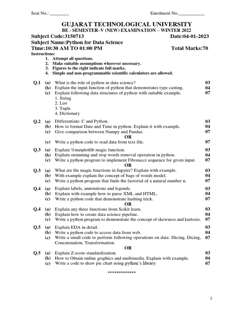 Gujarat Technological University | PDF | Python (Programming Language) | Data