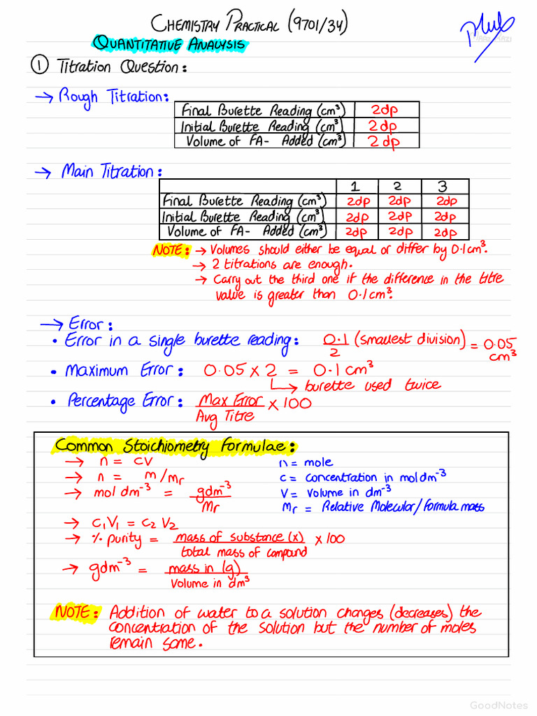 Chem Practical 9701 P3 Notes Pdf