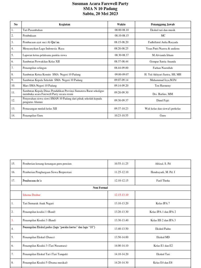 Rundown Farewell Party 2023 | PDF | Seni