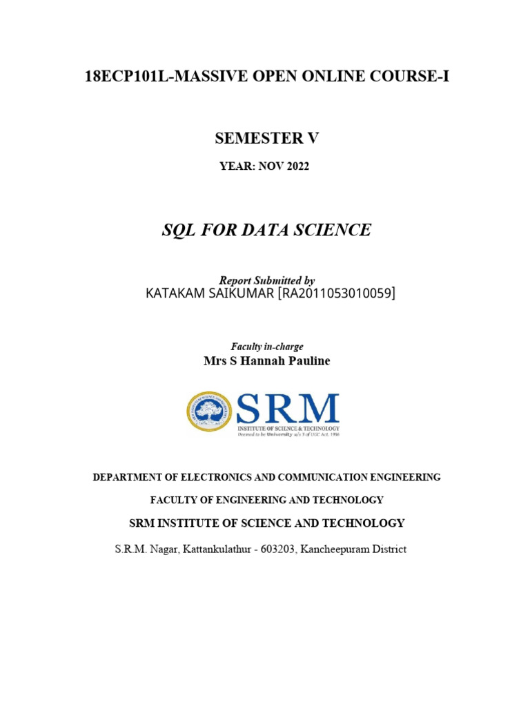 Tejesh Mooc Report | Download Free PDF | Sql | Data