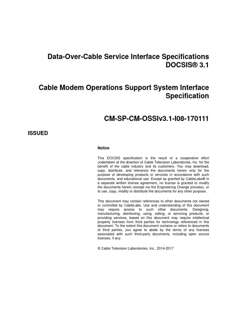 CM SP CM OSSIv3.1 I08 170111 | PDF | Data Transmission | Telecommunications
