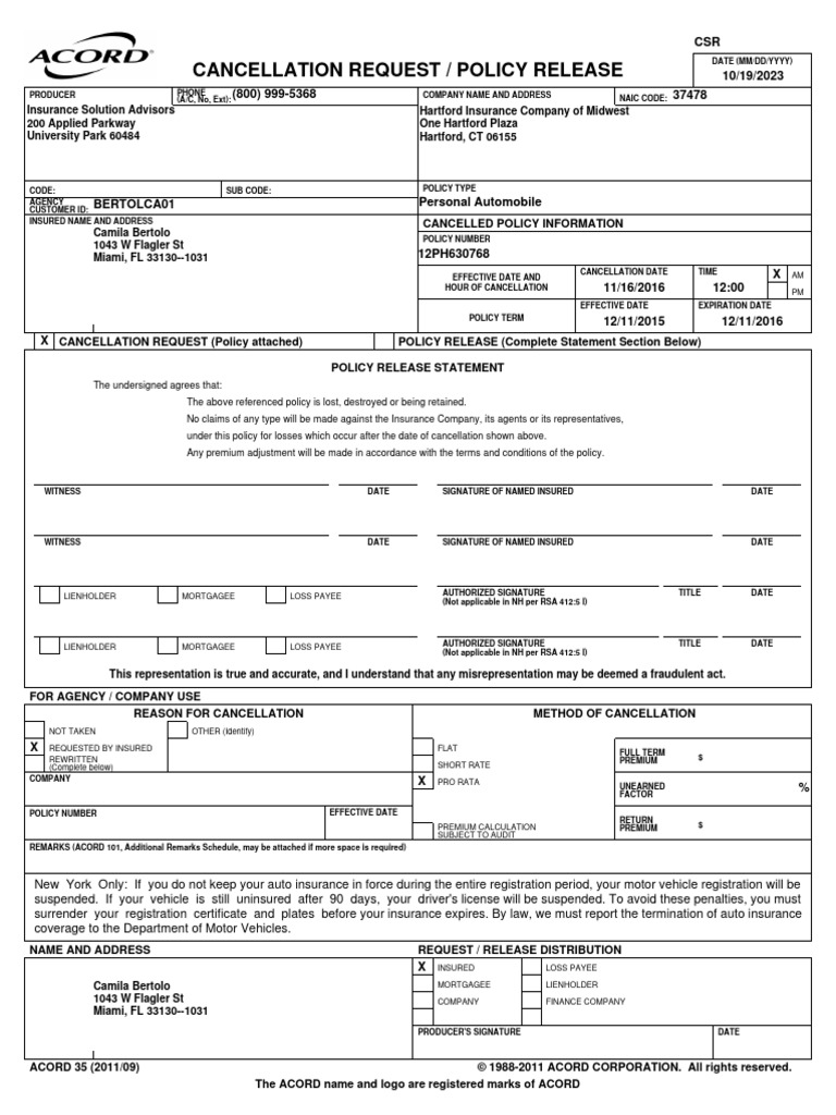 Cancellation | PDF | Insurance | Vehicle Insurance
