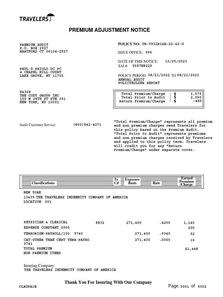 Premium Audit Adjustment Notice - UB-9932R14A - 2023-10-05 - X4368 ...