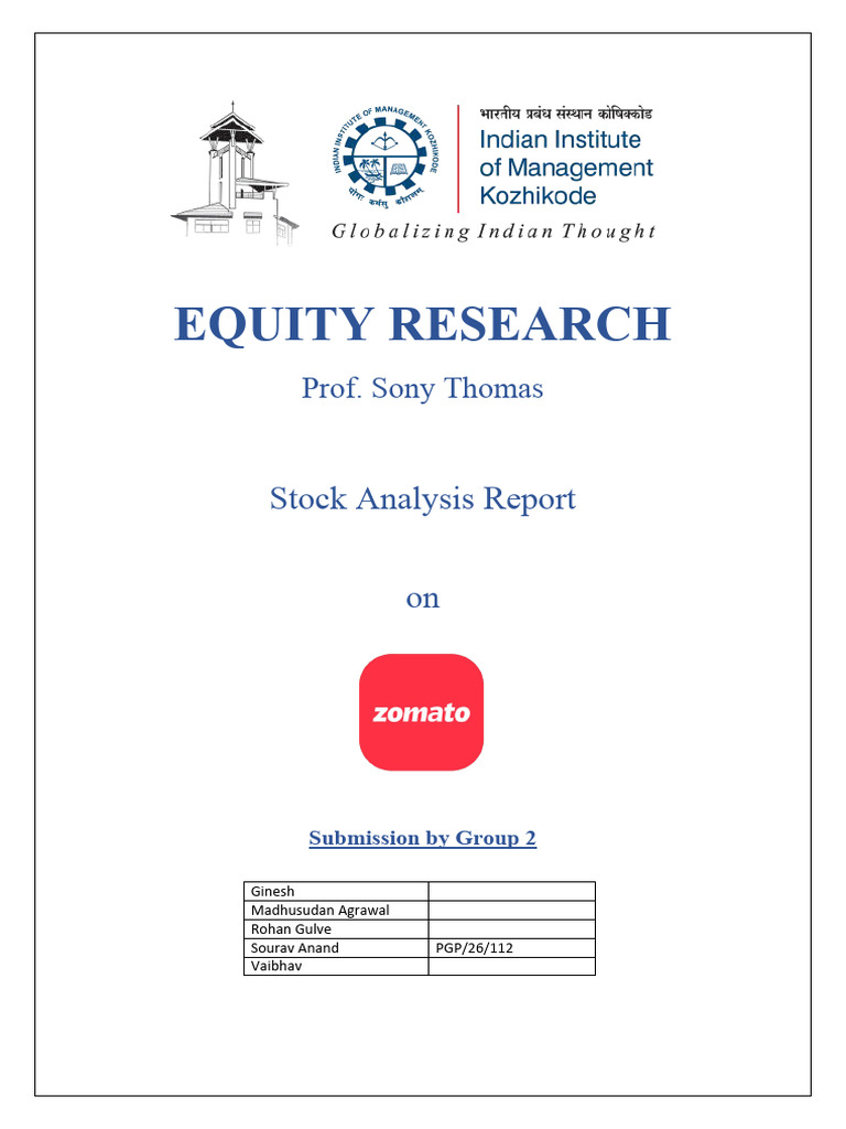 EQUITY RESEARCH Zomato Stock Analysis | PDF
