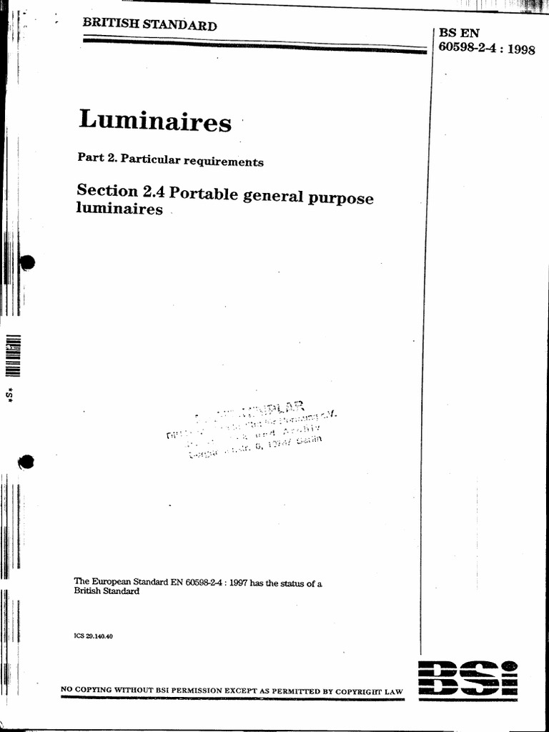 BS en 60598-2-4-1997 | PDF | Electrical Wiring | Electrical Components
