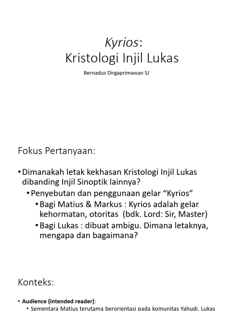 Kristologi Injil Lukas: Yesus sebagai Kyrios | PDF | Ilmu Sosial | Filsafat