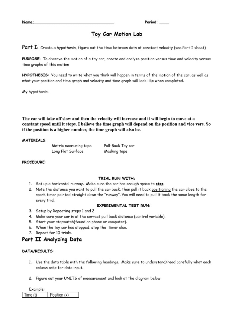 Toy Car Motion Lab | PDF
