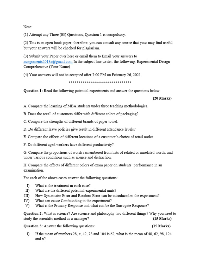 Experimental Design Assignment Guide | PDF | Experiment | Design Of ...