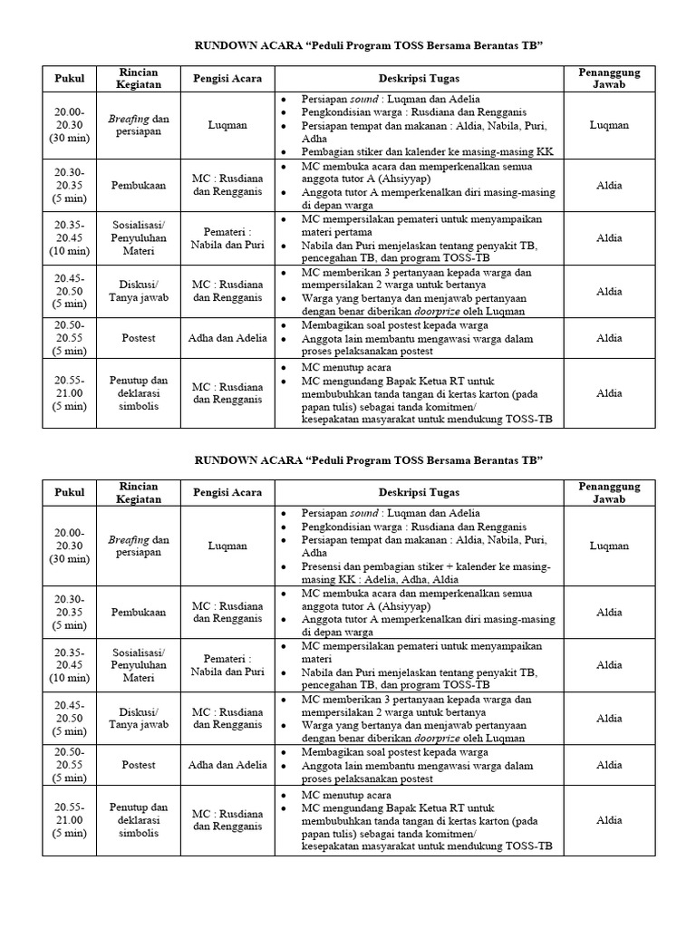 Rundown Acara TOSS-TB: Edukasi & Komitmen | PDF