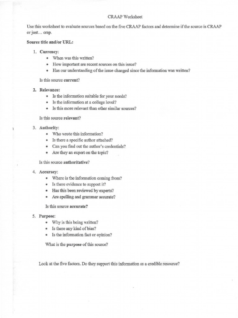 CRAAP Source Handout | PDF CRAAP Source Handout | PDF
