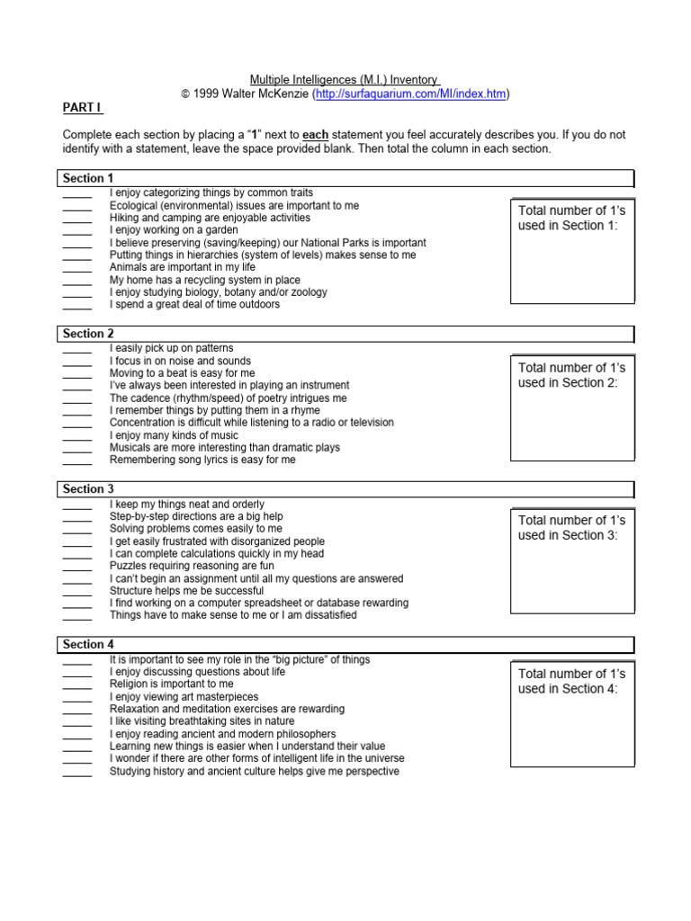 Multiple Intelligences Inventory Assessment | PDF | Learning | Learning ...