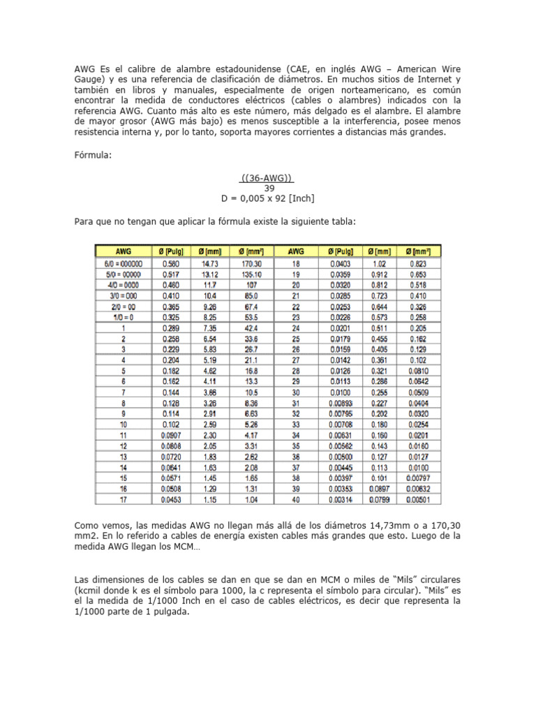 TABLA AWG A mm2 | PDF