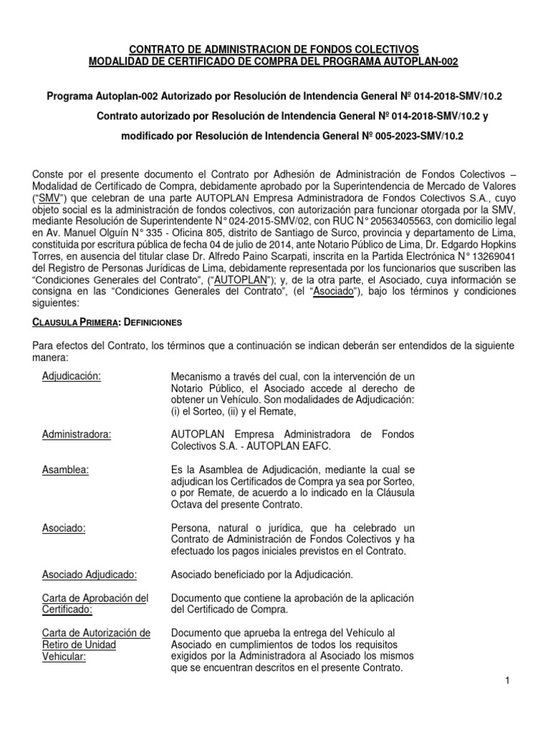 Contrato Autoplan 002 | Descargar gratis PDF | Póliza de seguros | Seguro