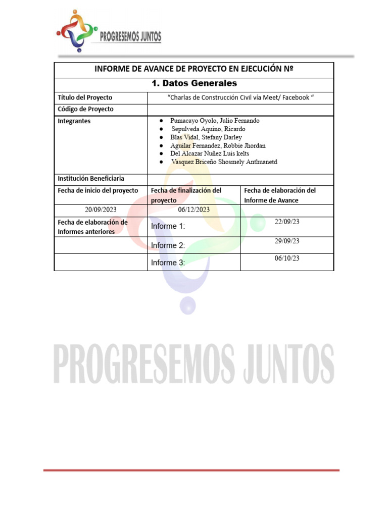 Informe de Avance de Proyecto en Ejecución N°3 | PDF | Ingeniería