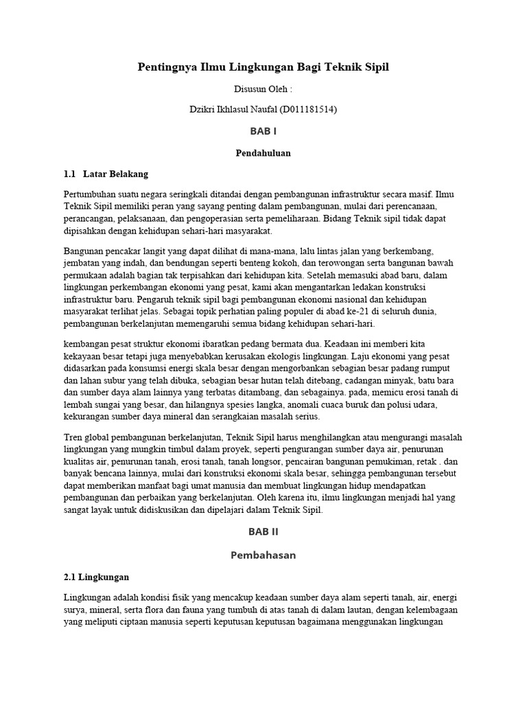 Pentingnya Ilmu Lingkungan Bagi Teknik Sipil | PDF