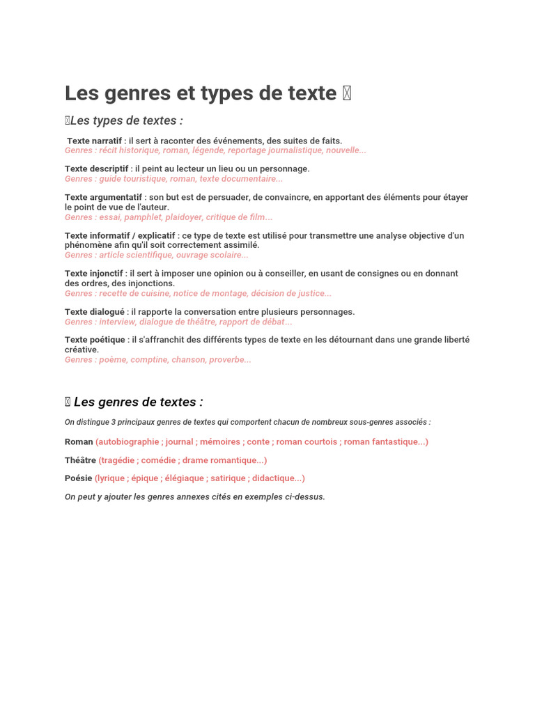 Les Genres Et Types de Texte | PDF