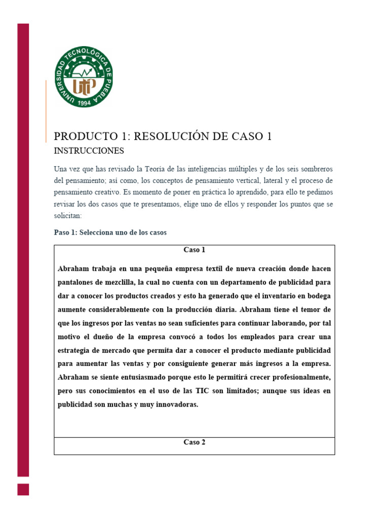 Resolución de Caso 1 Producto | PDF