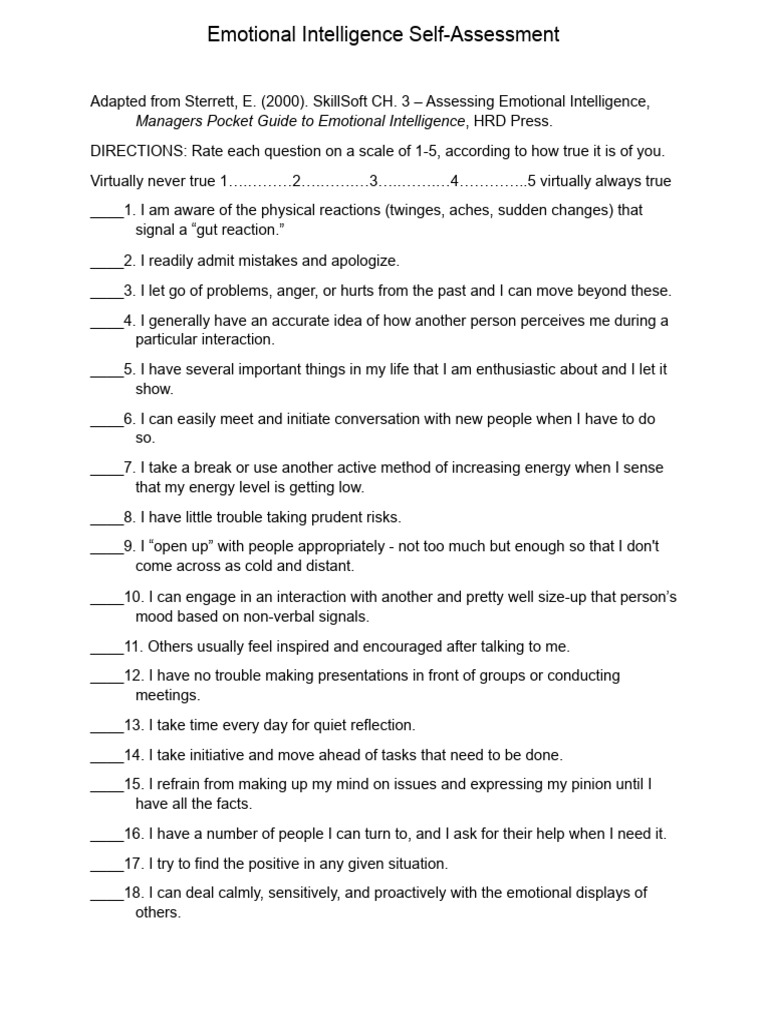 EI Self Assessment | PDF | Emotional Intelligence | Subjective Experience