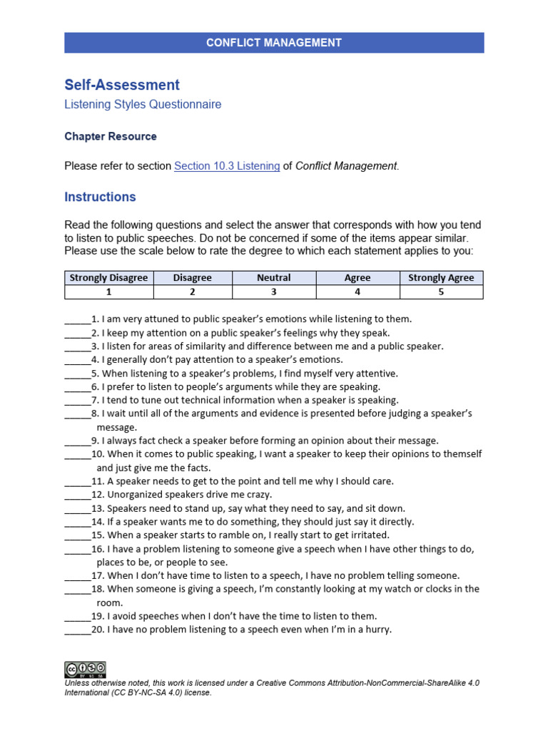 Listening Styles Self Assessment | PDF