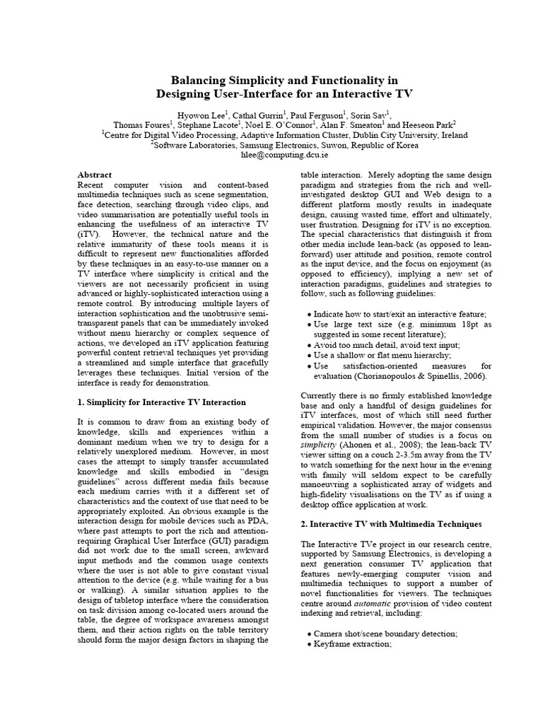 Balancing Simplicity and Functionality in Designing User-Interface For An Interactive TV | PDF