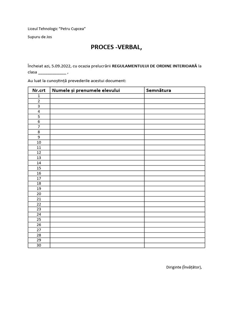 Proces Verbal Prelucrare ROI | PDF