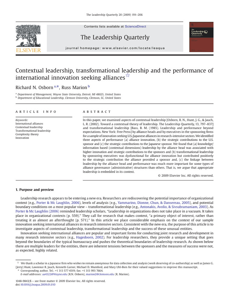 Contextual Leadership, Transformational Leadership and The Performance | Download Free PDF ...