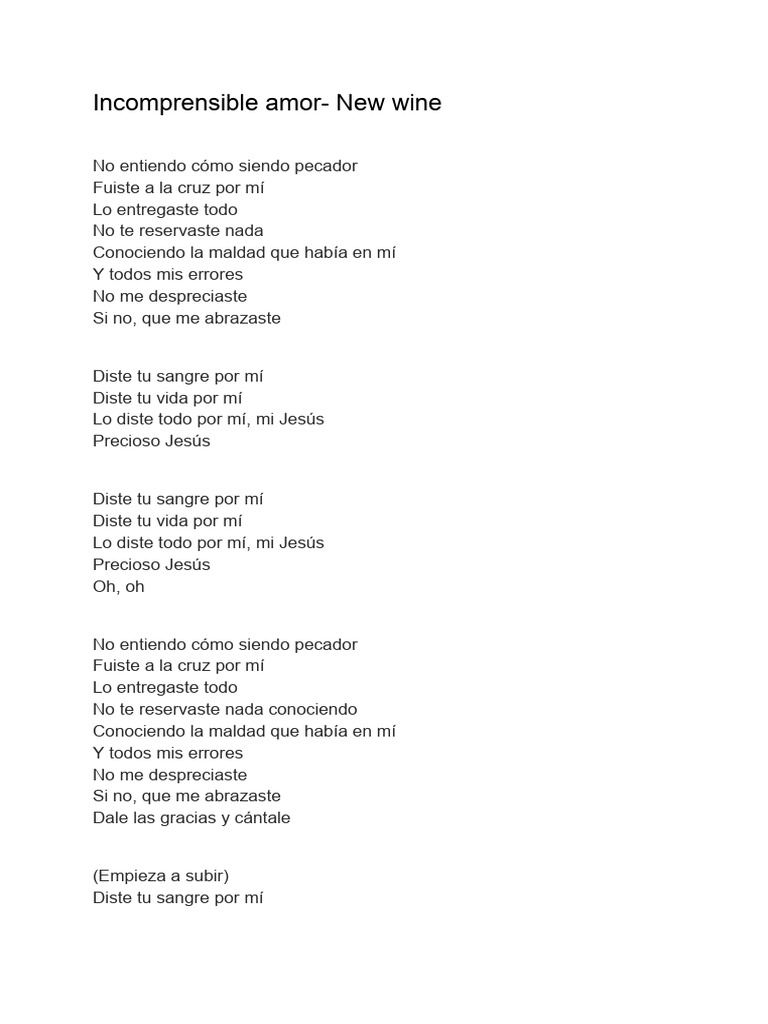 Incomprensible Amor - New Wine | PDF