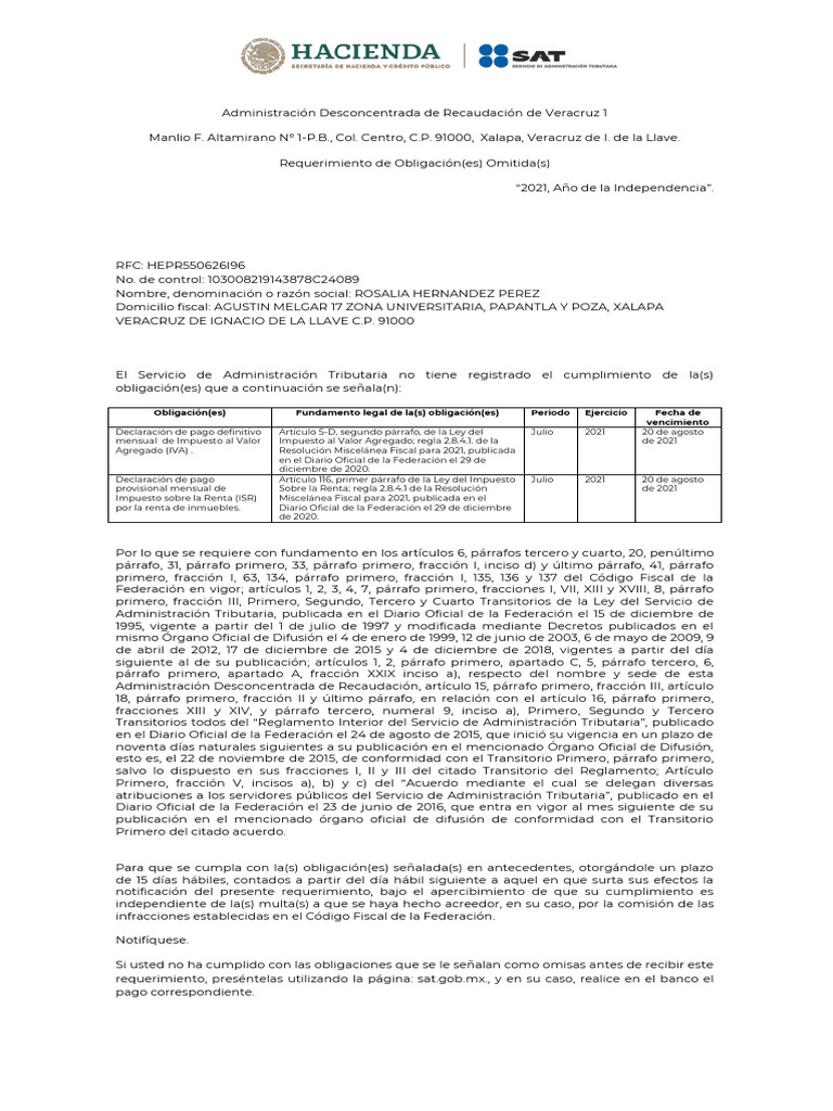 Requerimiento de Obligaciones Fiscales | PDF | Impuesto sobre la renta ...
