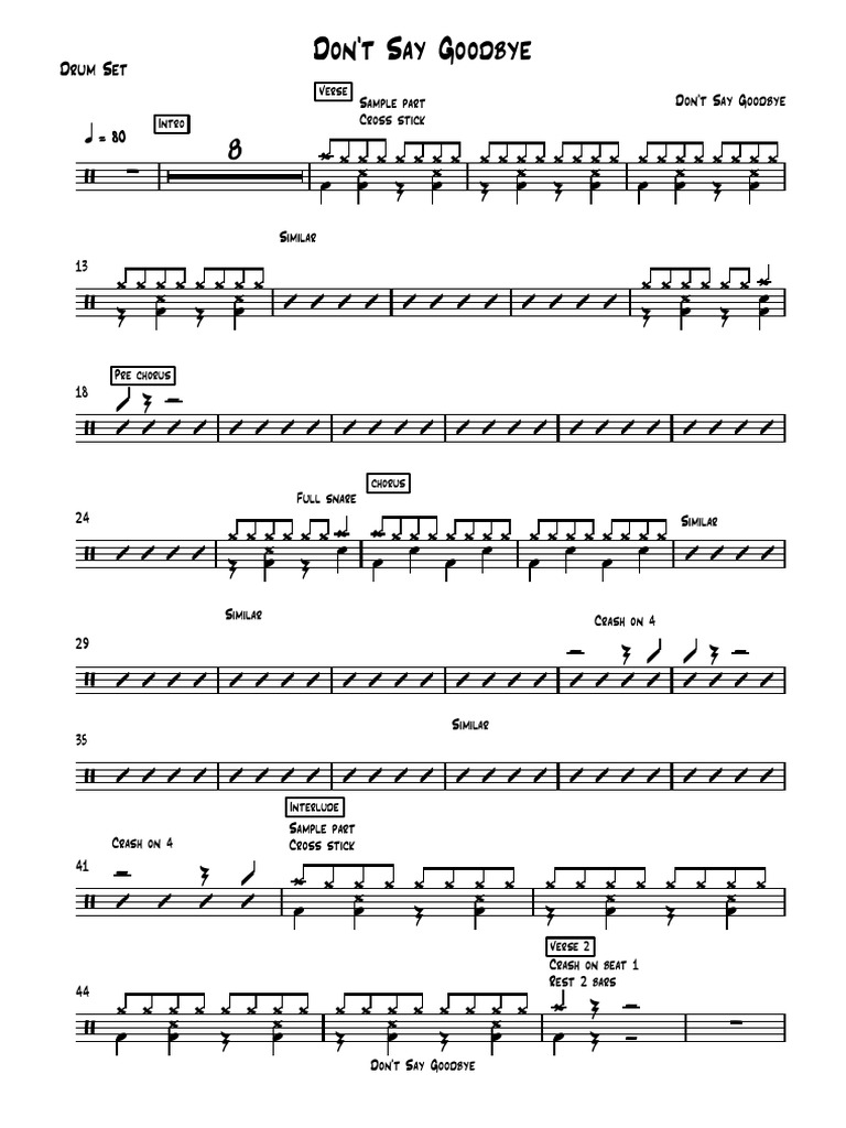Don't Say Goodbye - Drum Set | PDF