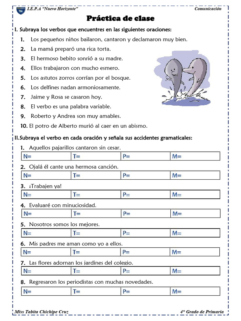 Hojas De Trabajo De Gramática Para Cuarto Grado