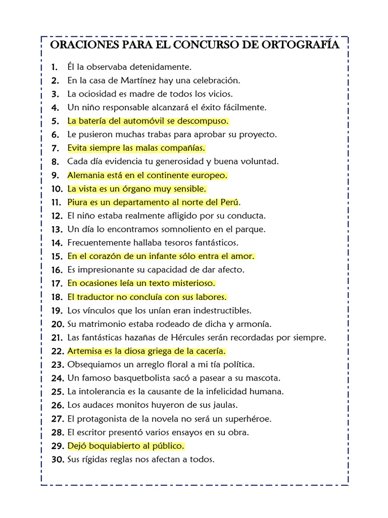 Oraciones Para El Concurso de Ortografía | PDF